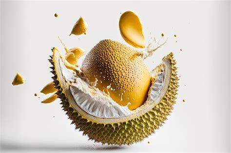Premium Ai Image Levitating Durian Pulp On A White Backdrop