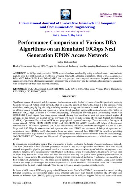 Pdf Performance Comparison Of Various Dba Algorithms On An Emulated 10gbps Next Generation