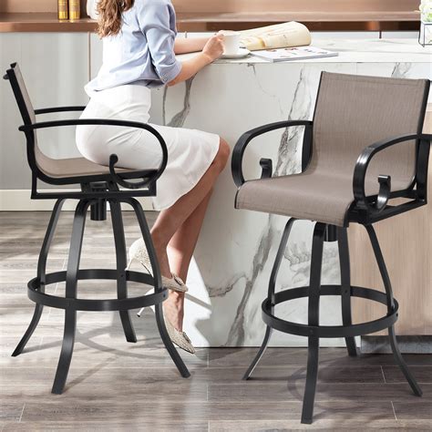 Pellebant Outdoor Aluminum Patio Swivel Bar Stools Sunbrella Textilene