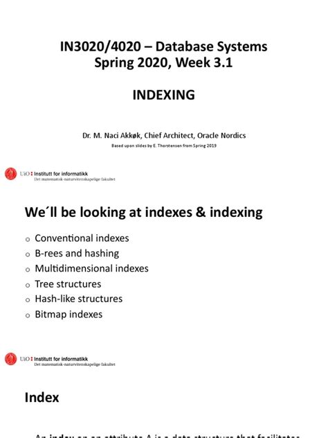 In30204020 Database Systems Spring 2020 Week 31 Indexing Pdf