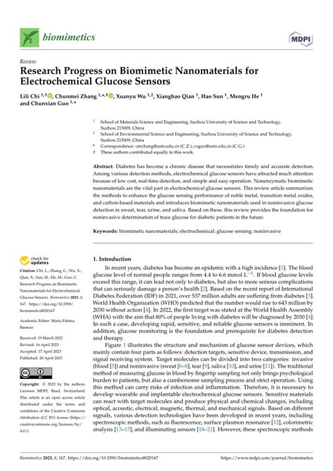 Pdf Research Progress On Biomimetic Nanomaterials For Electrochemical Glucose Sensors