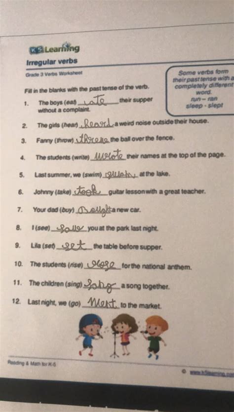 Ks Learning Irregular Verbs Grade 3 Verbs Worksheet 2 The Girls Hean Re