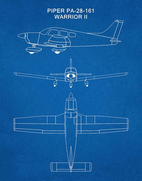 Piper PA 28 161 Drawing Piper Warrior II Poster Piper Cub Airplane Blueprint Aviation Décor