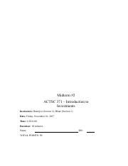 Midterm Fall Version Pdf Midterm ACTSC Introduction To Investments Instructors
