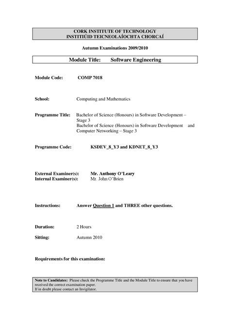 Process Framework Software Engineering Exam Paper Docsity