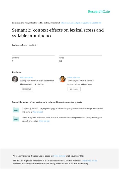 Pdf Semantic Context Effects On Lexical Stress And Syllable Prominence