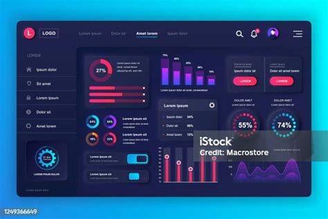Neumorphic 대시보드 Ui 키트 인포그래픽 요소 Hud 다이어그램 정보 그래픽이 있는 관리자 패널 벡터 디자인 템플릿입니다 웹 디자인에 대한 스톡 벡터 아트 및 기타