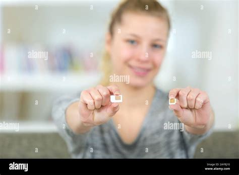 Female Showing Sim Cards Stock Photo Alamy