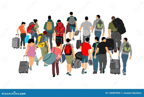 Passengers With Luggage Walking At Airport Vector Illustration