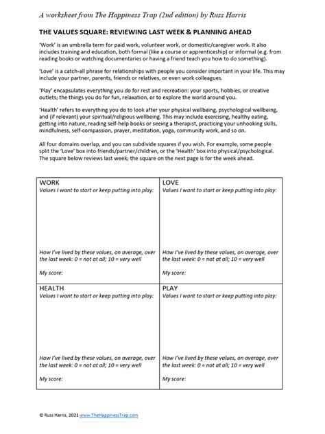 The Values Square Worksheets Week Gone And Week Ahead The Happiness