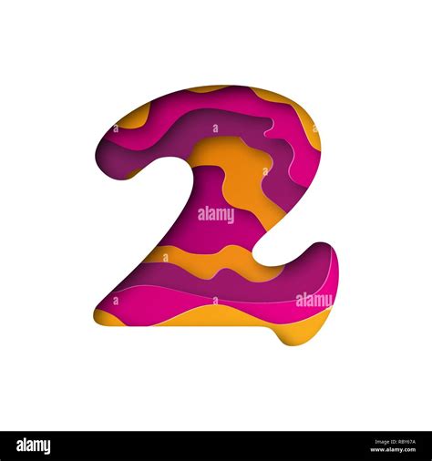 Modern Paper Art Of The Colored Number Two Vector Illustration Number