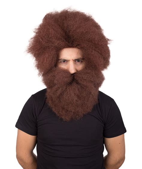 Hpo Adult Mens Brown Color Straight Spiked Wildman Wig With Beard