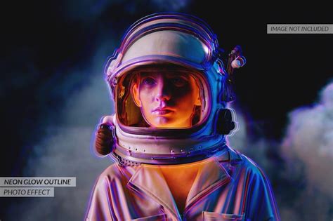 네온 글로우 개요 사진 효과 템플릿 모형 프리미엄 Psd 파일