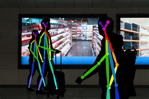 기계 학습 분석 동작 인식 기술 인공 지능 개념을 식별합니다 소프트웨어 Ui 분석 및 인식 사람들이 카메라와 함께 처리 하는 이미지와 스마트 시티 소매 소비자주의에 대한