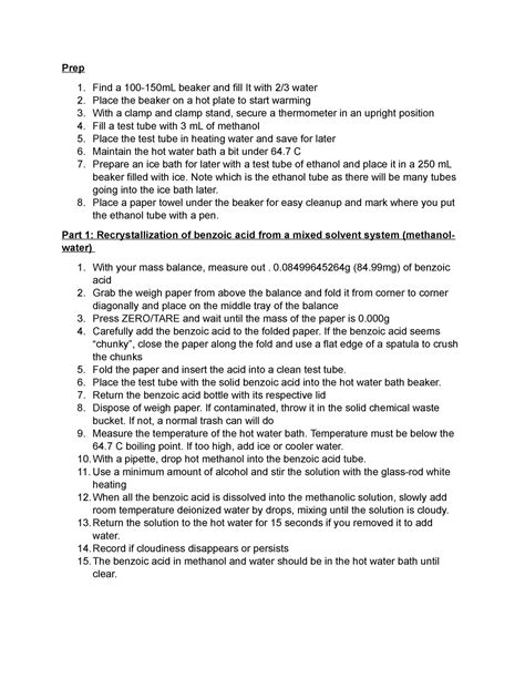 Module 1 Pre Lab Plan Pre Lab Plan Prep 1 Find A 100 150ml Beaker
