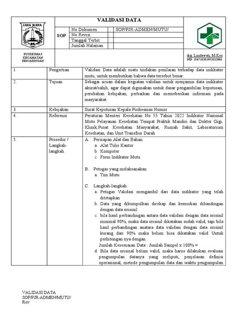 Sop Validasi Data Pdf