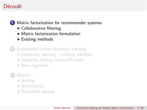 Dictionary Learning For Massive Matrix Factorization Ppt