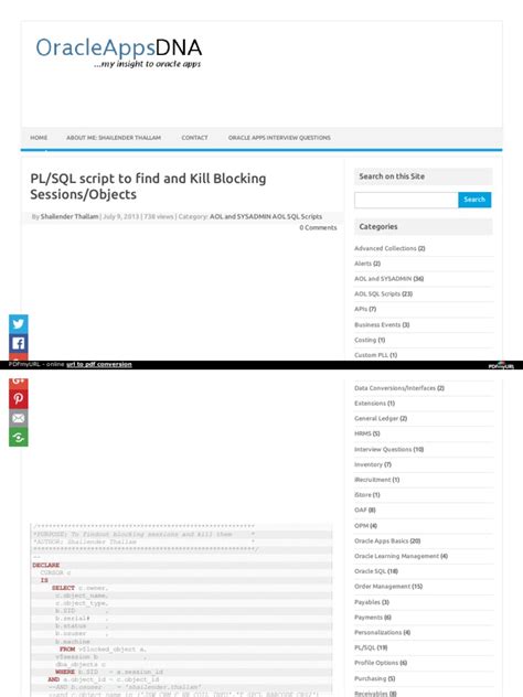 Plsql Script To Find And Kill Blocking Sessions Objects Pdf Oracle Database Plsql