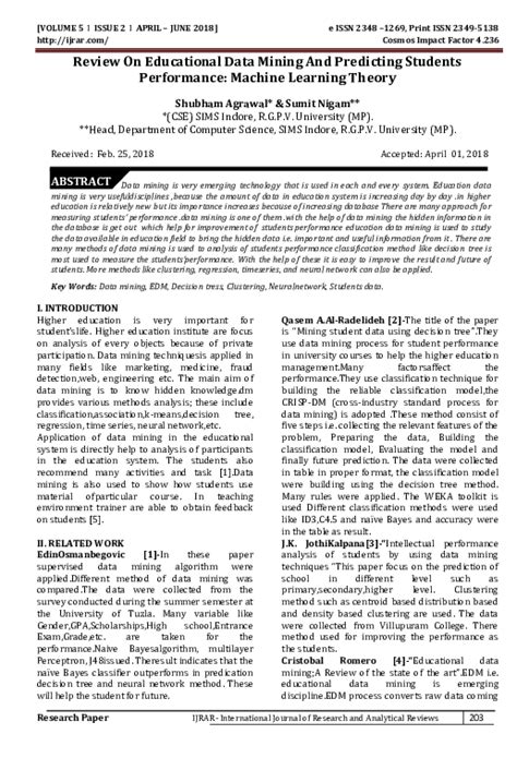 Pdf Review On Educational Data Mining And Predicting Students