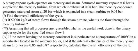 Solved A Binary Vapour Cycle Operates On Mercury And Steam