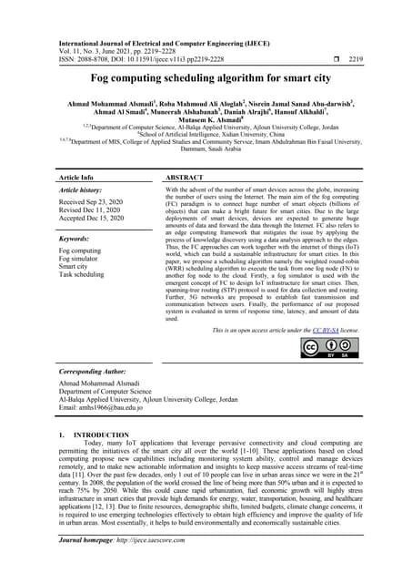 Fog Computing Scheduling Algorithm For Smart City Pdf
