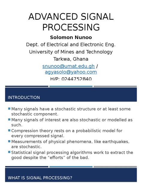 A Course In Advanced Signal Processing Pdf Signal Electrical
