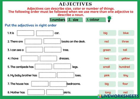 Adective Interactive Worksheet Live Worksheets