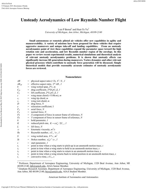 Pdf Unsteady Aerodynamics Of Low Reynolds Number Flight