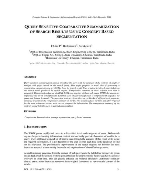 Query Sensitive Comparative Summarization Of Search Results Using