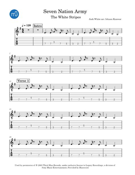 Gtr112 M11 Seven Nation Army Sheet Music And Tab For Guitar Solo