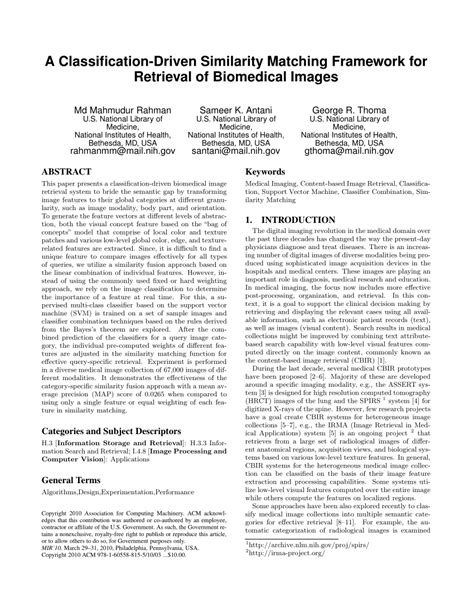 Pdf A Classification Driven Similarity Matching Framework For Retrieval Of Biomedical Images