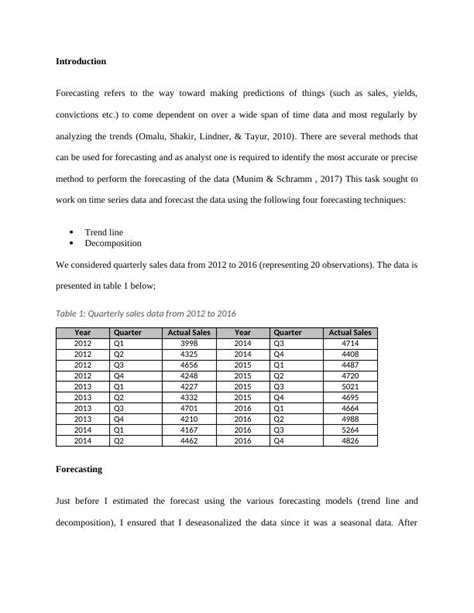 Forecasting Techniques For Time Series Data Desklib