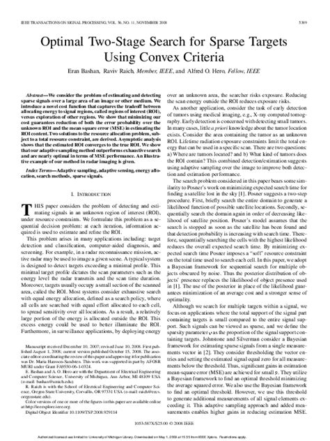Pdf Optimal Two Stage Search For Sparse Targets Using Convex Criteria