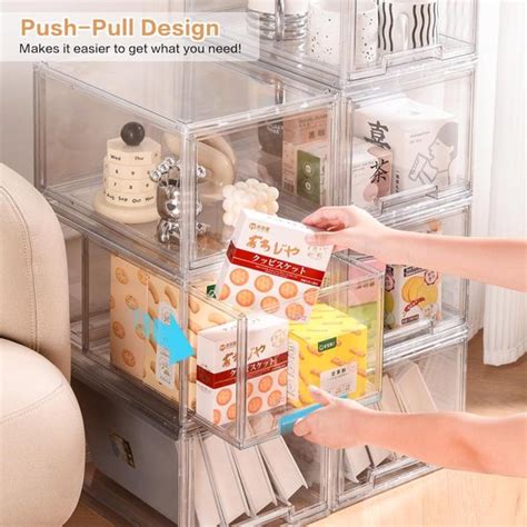 Plastic Stackable Storage Organizer Containers With Pull Out Tray