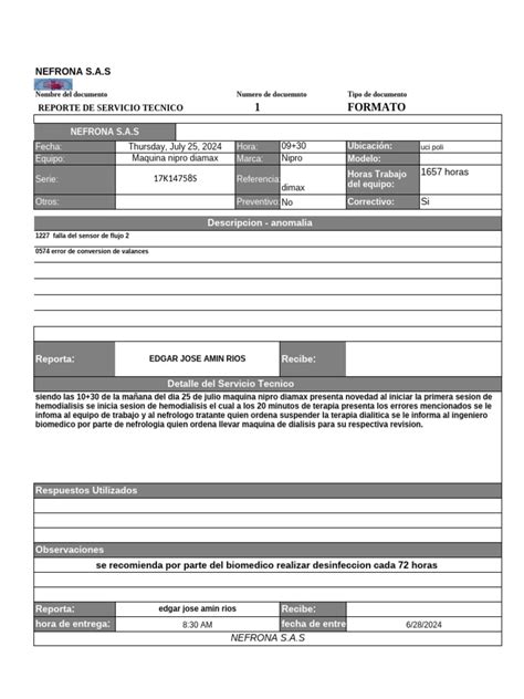 Reporte Maquina Nipro Diamax Pdf