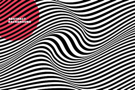 착시 현상의 물결 추상적인 흑백 삽화 수평선 줄무늬 패턴 또는 배경 물결 모양 왜곡 효과 강렬하고 밝은 색상에 대한 스톡 벡터