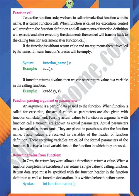 Functions Unit 5 Computer Science 10th Text Book