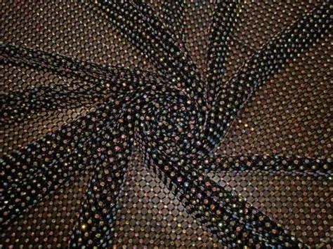 Rhinestone Mesh Stretchable Black Fabric Crystal Diamond Stretch