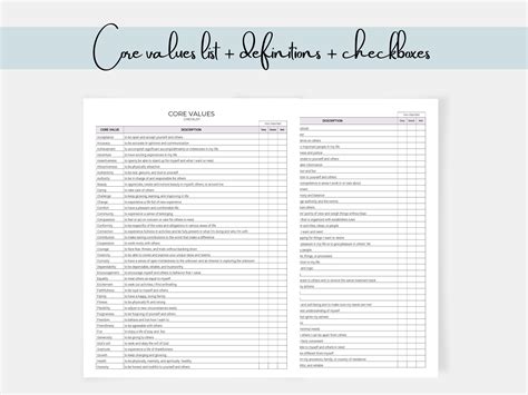 Identifying Core Values Worksheets Clarification Core Values Cbt Worksheet Etsy