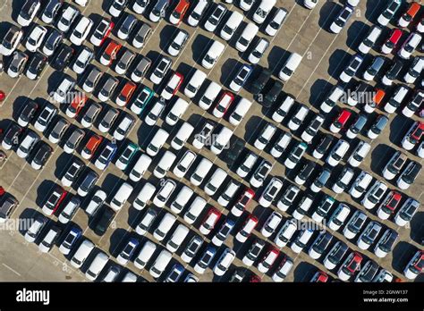 Aerial View From Drone To Automobile Customs Terminal Large Number Of