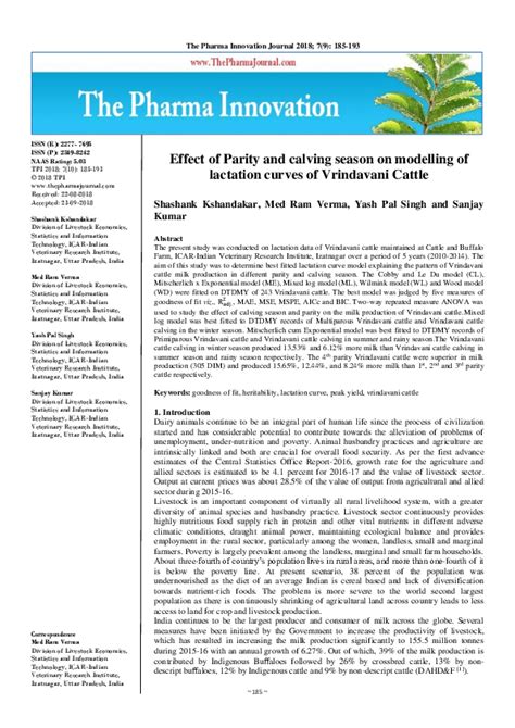 Pdf Effect Of Parity And Calving Season On Modelling Of Lactation
