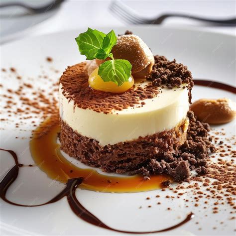 Premium Photo Elegant Dessert Plating Featuring A Layered Chocolate