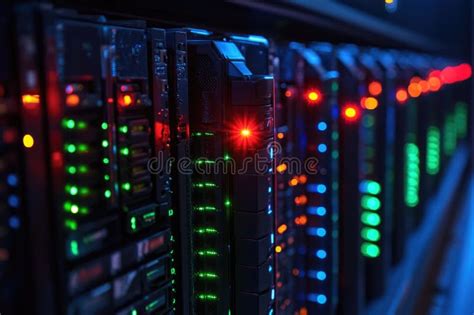 High Tech Server Room Illuminated Data Center Network Stock