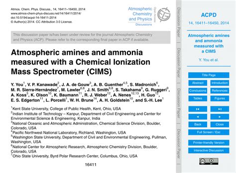 Pdf Atmospheric Amines And Ammonia Measured With A Chemical Ionization Mass Spectrometer Cims