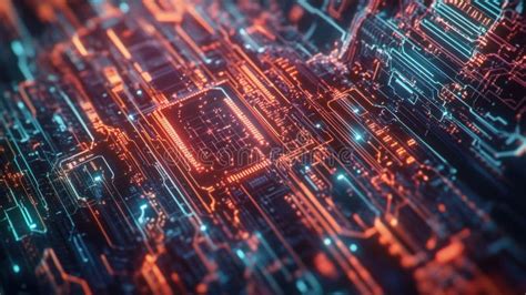 Futuristic Glowing Circuit Board Managing Data Flow And Cyber Security