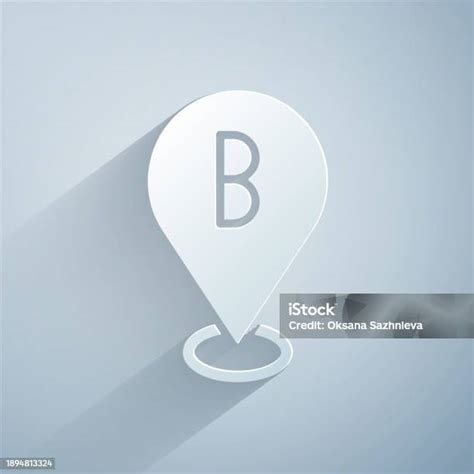 회색 배경에 격리 된 용지 차단 핀 아이콘 네비게이션 포인터 위치 지도 Gps 방향 장소 나침반 검색 개념 종이 아트 스타일 벡터 3차원 형태에 대한 스톡 벡터 아트 및