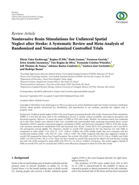 Pdf Noninvasive Brain Stimulations For Unilateral Spatial Neglect After Stroke A Systematic