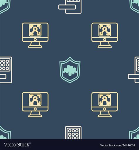 Set Line Digital Door Lock Face Recognition Vector Image