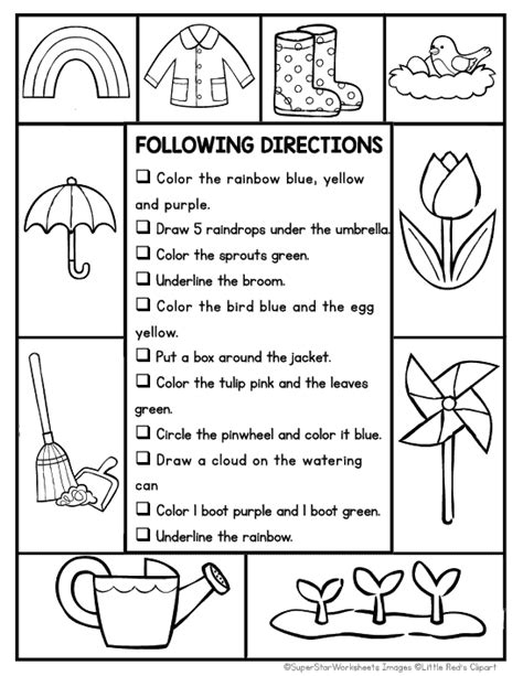 Free Printable Following Directions Worksheets For Kindergarten