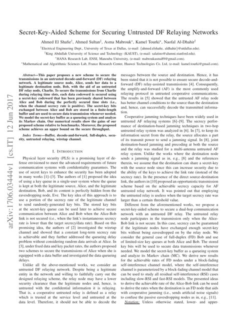 Pdf Secret Key Aided Scheme For Securing Untrusted Df Relaying Networks